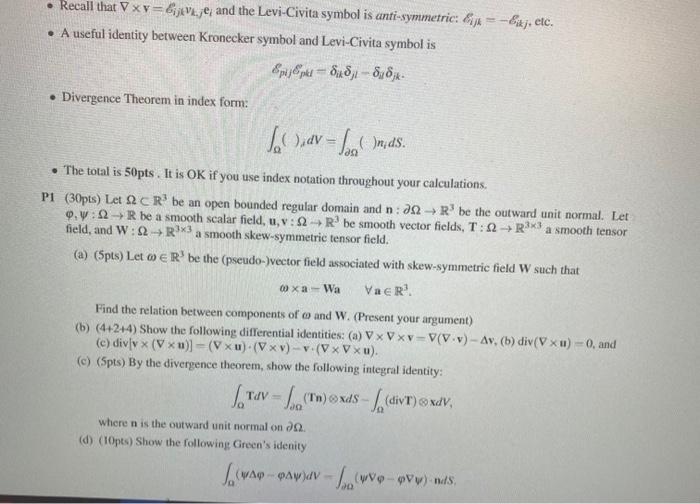Solved • Recall that Vxv=6jevujeand the Levi-Civita symbol | Chegg.com
