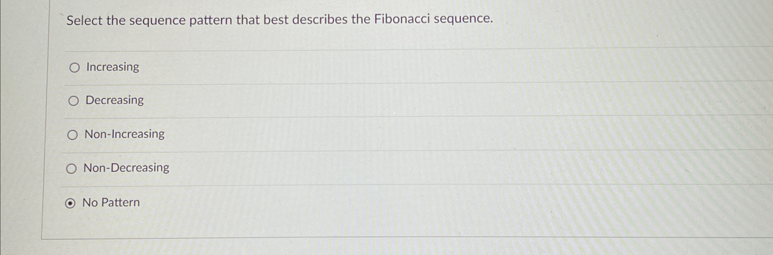 Solved Select the sequence pattern that best describes the | Chegg.com