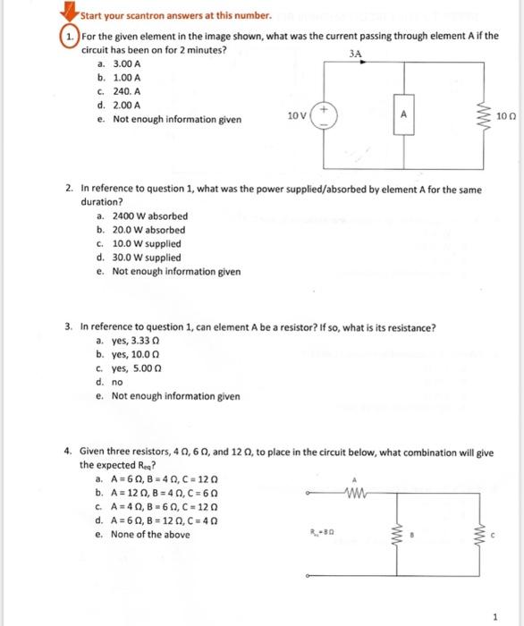 Solved Start your scantron answers at this number. 1. For | Chegg.com