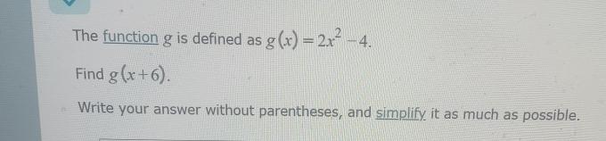 Solved The function g ﻿is defined as g(x)=2x2-4.Find | Chegg.com