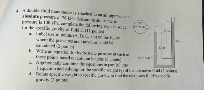 Solved 4. A double-fluid manometer is attached to an air | Chegg.com