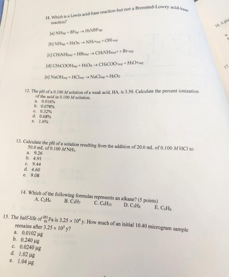 Solved 11. Which is a Lewis acid-base reaction but not a | Chegg.com