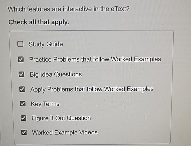 Solved Which features are interactive in the eText?Check all | Chegg.com
