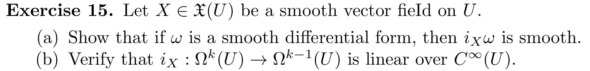 Solved Exercise 15. ﻿Let xinx(U) ﻿be a smooth vector field | Chegg.com