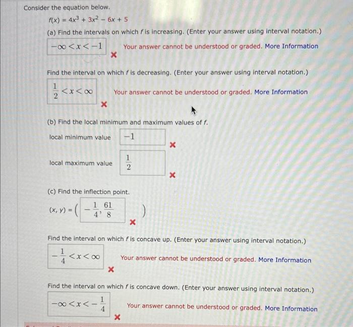 Solved Consider the equation below. f(x)=4x3+3x2−6x+5 (a) | Chegg.com