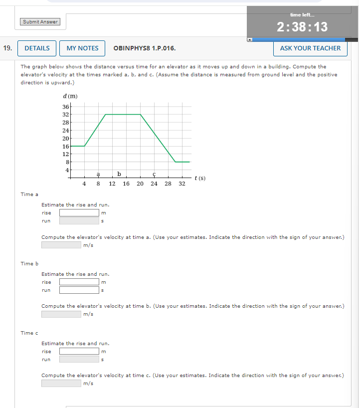 Solved The graph below shows the distance versus time for an | Chegg.com