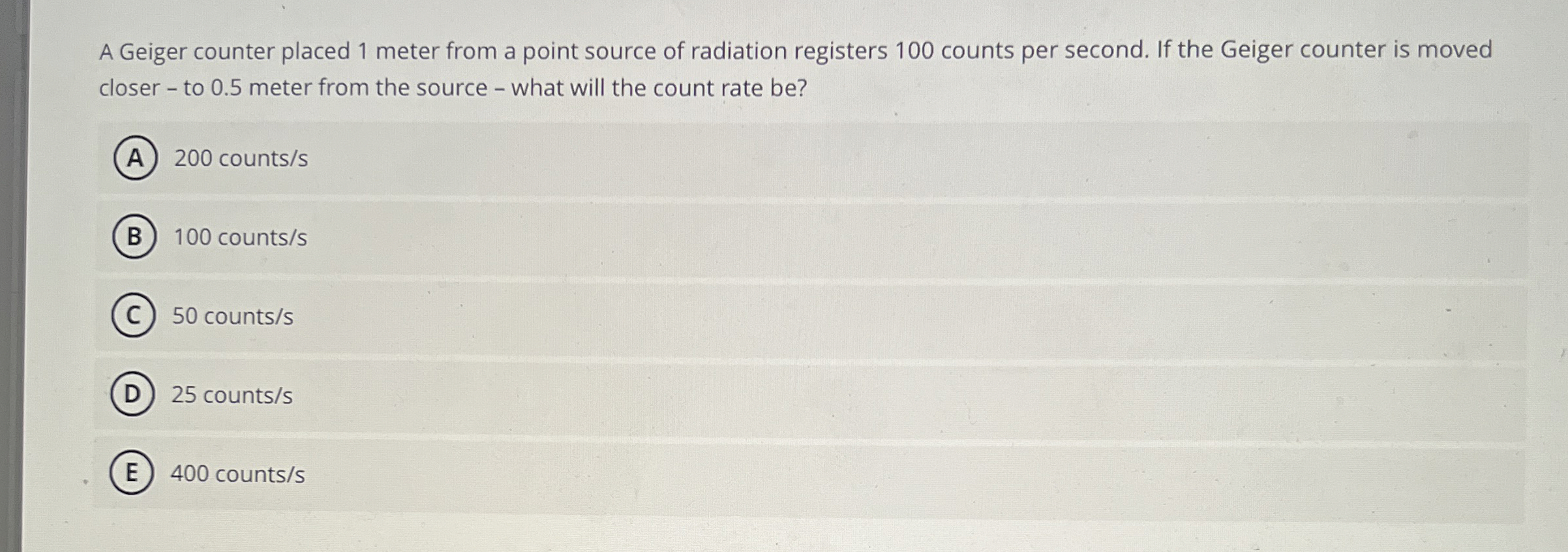 Solved A Geiger counter placed 1 ﻿meter from a point source | Chegg.com