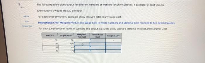 Solved 5 points M The following table gives output for | Chegg.com
