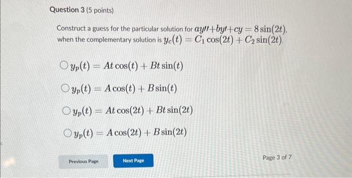 Solved Construct a guess for the particular solution for | Chegg.com