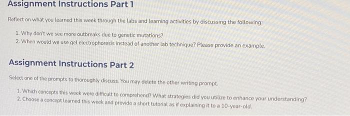 Solved Assignment Instructions Part 1 Reftect on what you | Chegg.com