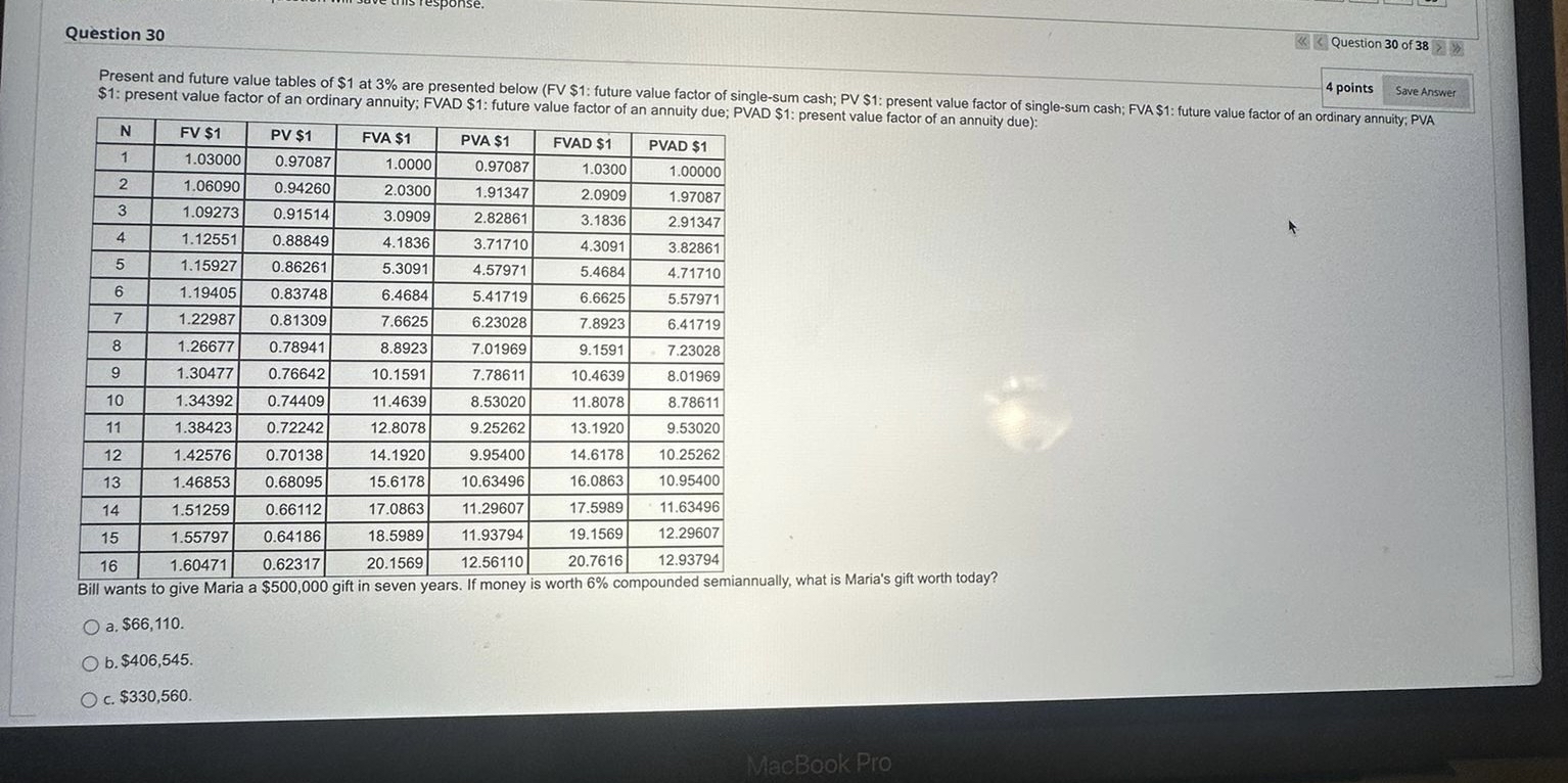 Solved Question 30Question 30 ﻿of 38Present and future value | Chegg.com
