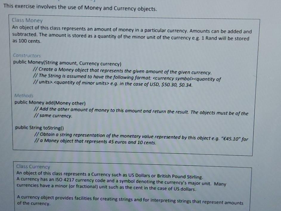 Solved This exercise involves the use of Money and Currency | Chegg.com