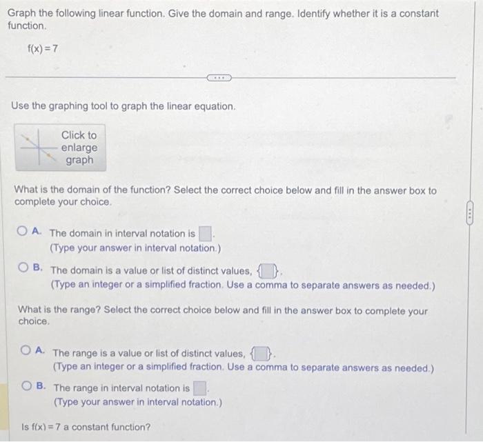 Solved Graph the following linear function. Give the domain | Chegg.com
