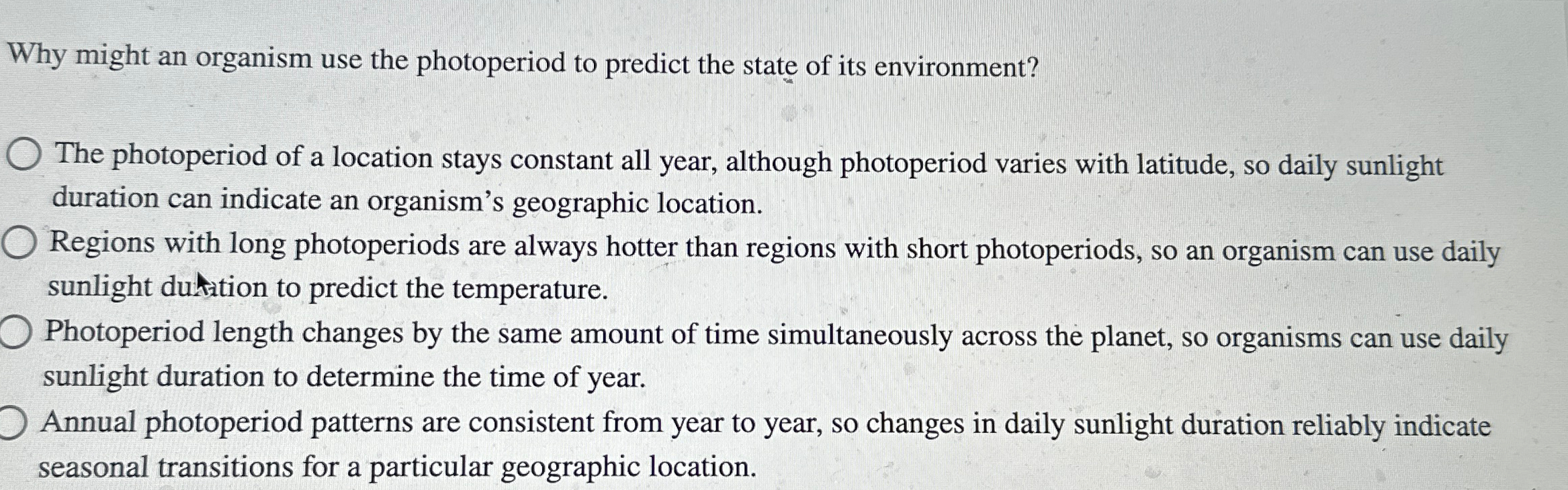 Solved Why might an organism use the photoperiod to predict | Chegg.com