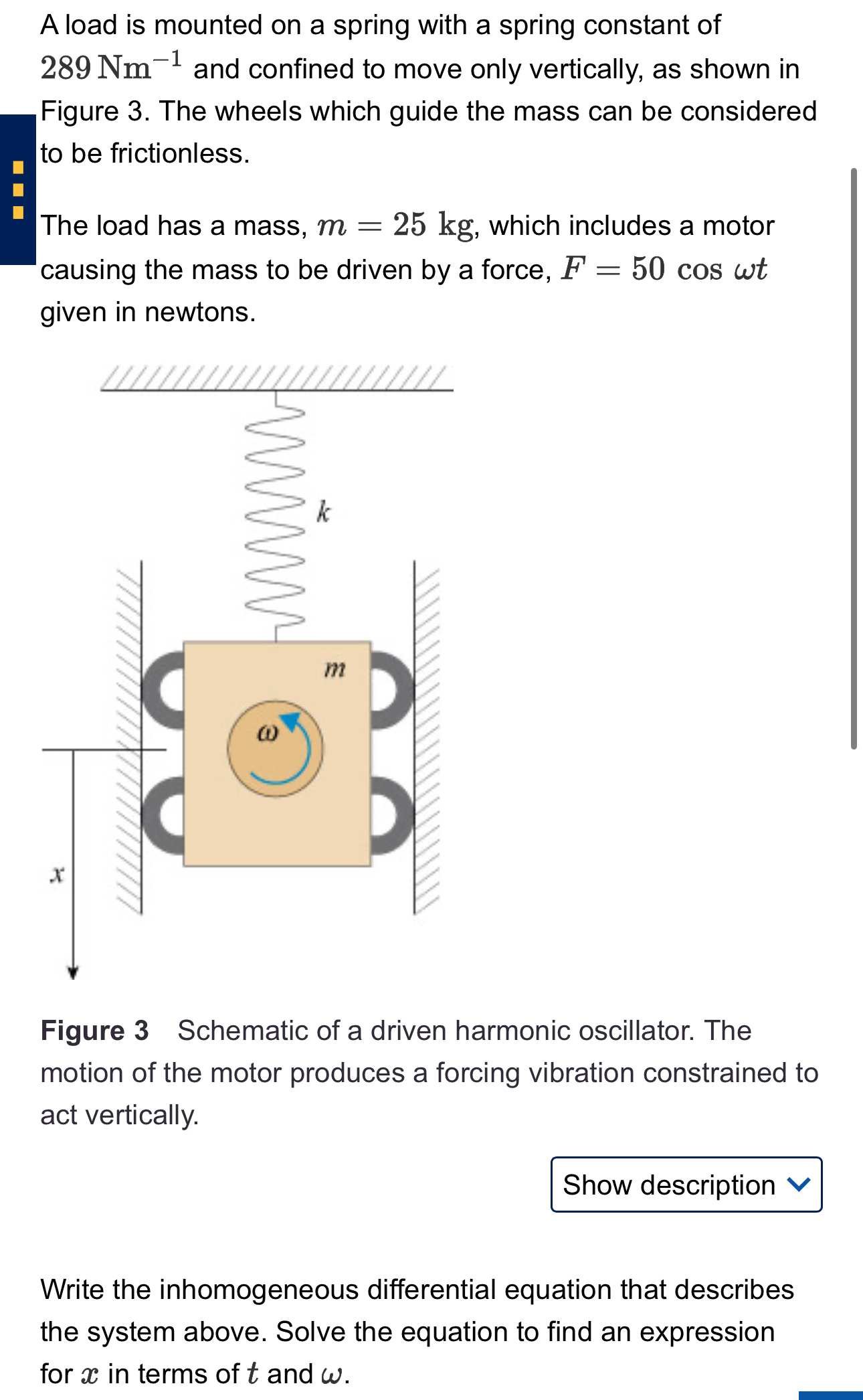 Solved A load is mounted on a spring with a spring constant | Chegg.com