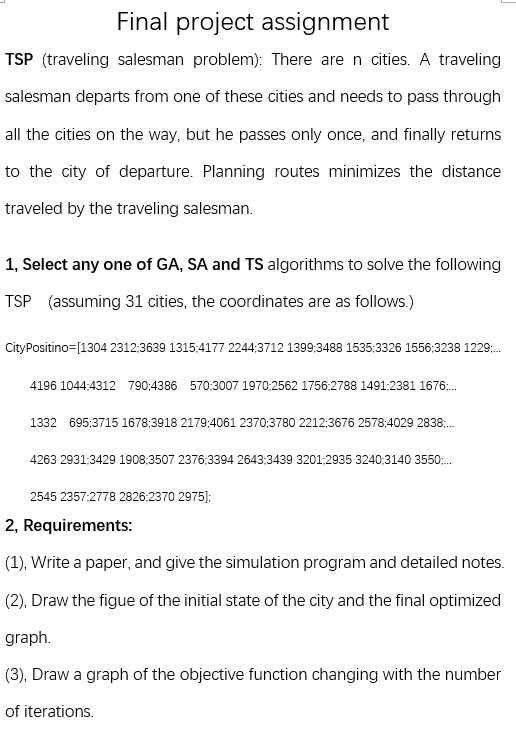 [Solved]: Final project assignment TSP (traveling