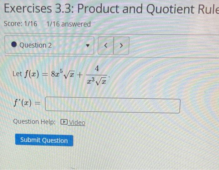 Solved Exercises 3.3: Product and Quotient Rul Score: | Chegg.com