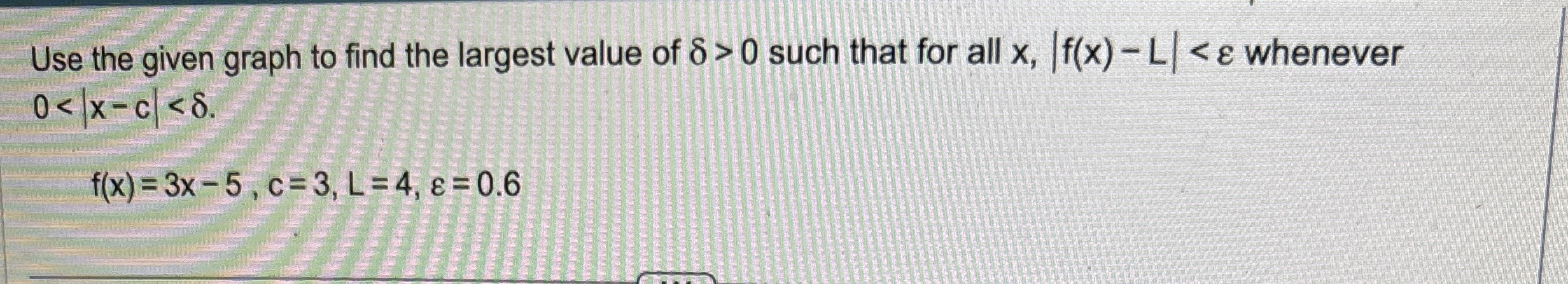 Use the given graph to find the largest value of δ>0 | Chegg.com