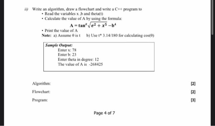 Solved ii) Write an algorithm, draw a flowchart and write a | Chegg.com