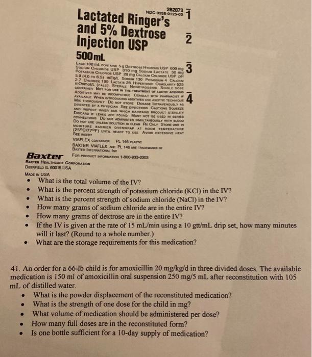 Solved 2B2073 NDC 330-0125-03 1 Lactated Ringer's and 5% | Chegg.com