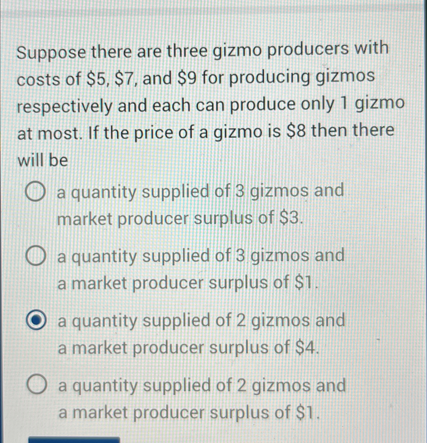 Solved Suppose there are three gizmo producers with costs of | Chegg.com