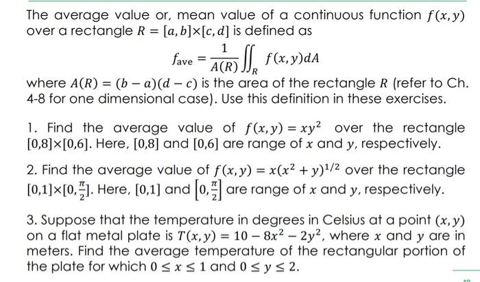 Solved The average value or, mean value of a continuous | Chegg.com
