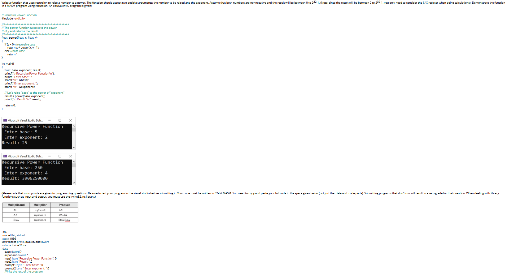 Solved in a MASM program using recursion. An equivalent \( | Chegg.com