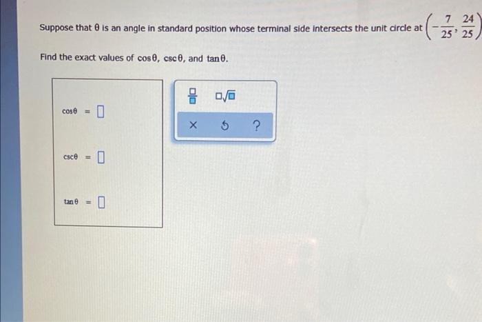 Solved Suppose that is an angle in standard position whose | Chegg.com