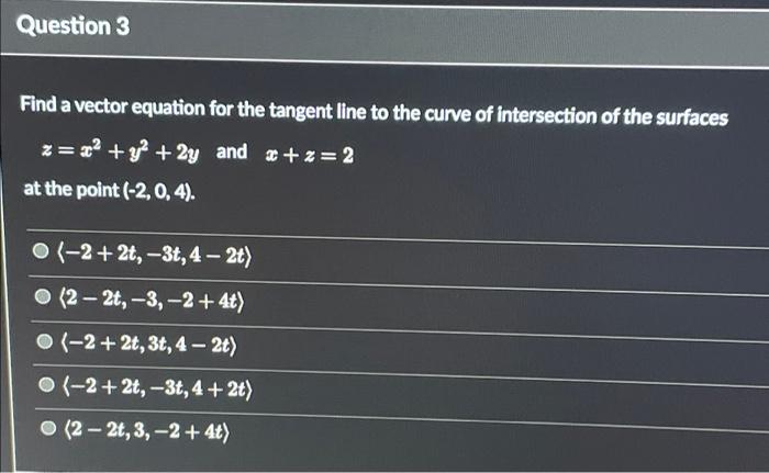 Solved Question 3 Find a vector equation for the tangent | Chegg.com