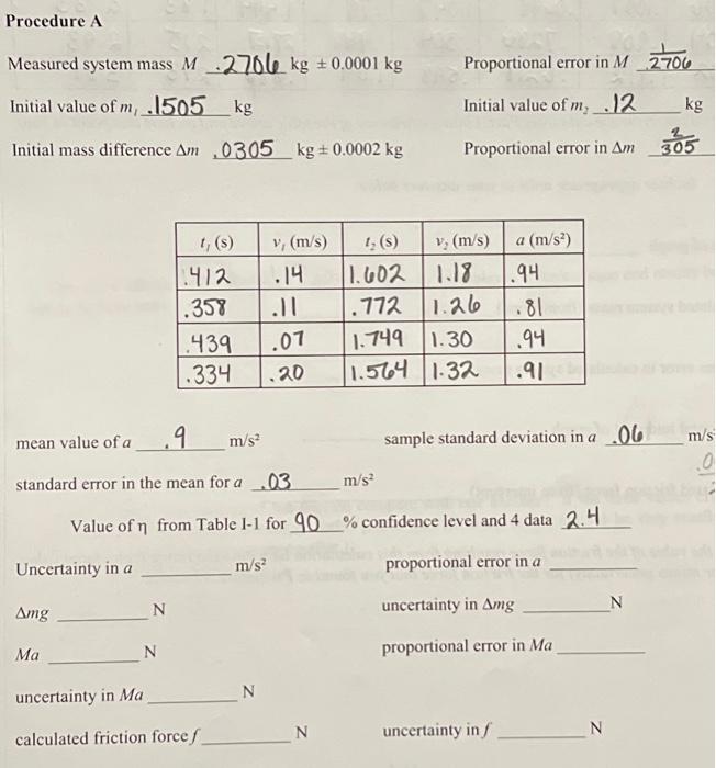 Solved Measured system mass M.2706 kg±0.0001 kg Proportional | Chegg.com