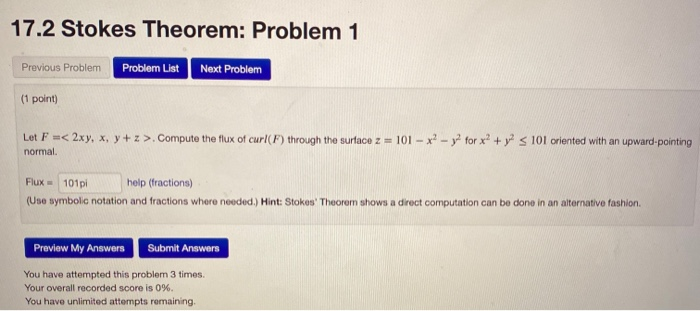 Solved 17.3 Divergence Theorem: Problem 7 Previous Problem | Chegg.com