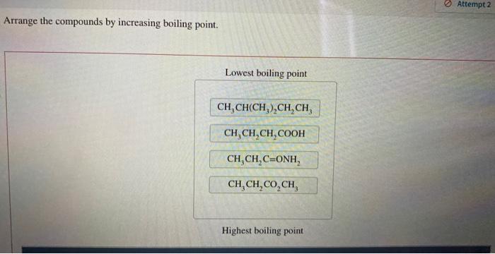 Solved Arrange the compounds by increasing boiling point. | Chegg.com