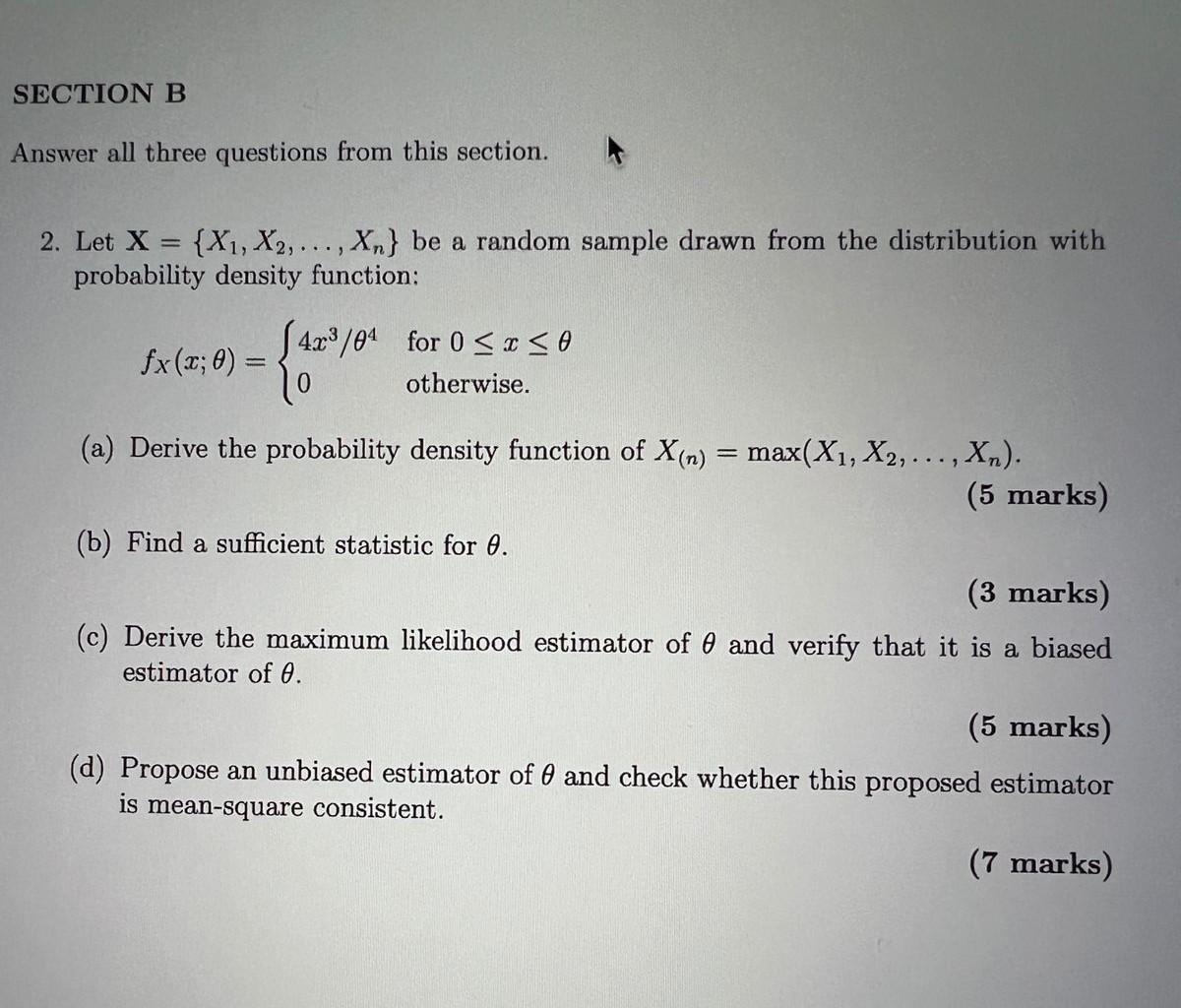 Solved 2. Let X={X1,X2,…,Xn} be a random sample drawn from | Chegg.com