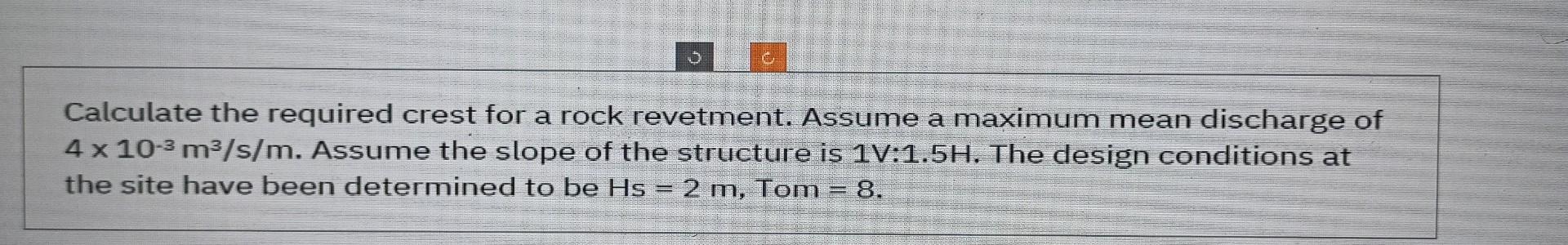 Solved Calculate the required crest for a rock revetment. | Chegg.com