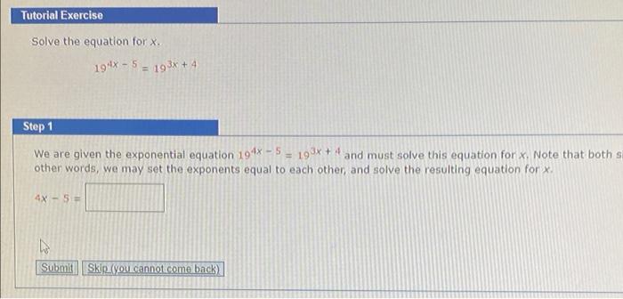 Solved Tutorial Exercise Solve the equation for X. 194% - 5 | Chegg.com