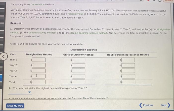 Solved Comparing Three Depreciation Methods Waylander | Chegg.com