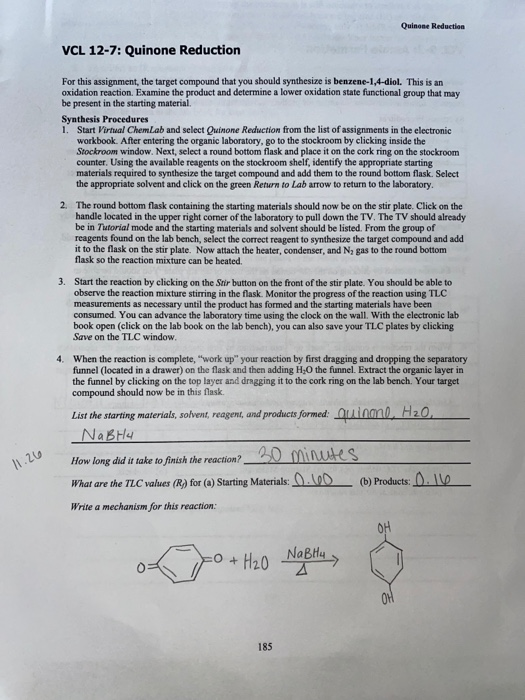 Solved Quinone Reduction VCL 12-7: Quinone Reduction For | Chegg.com