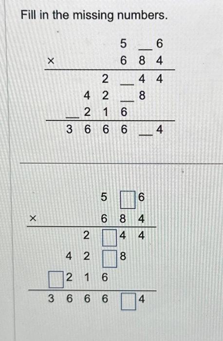 Solved Fill in the missing numbers. | Chegg.com