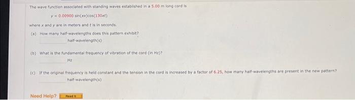 Solved The wave functian associated with standing waves | Chegg.com