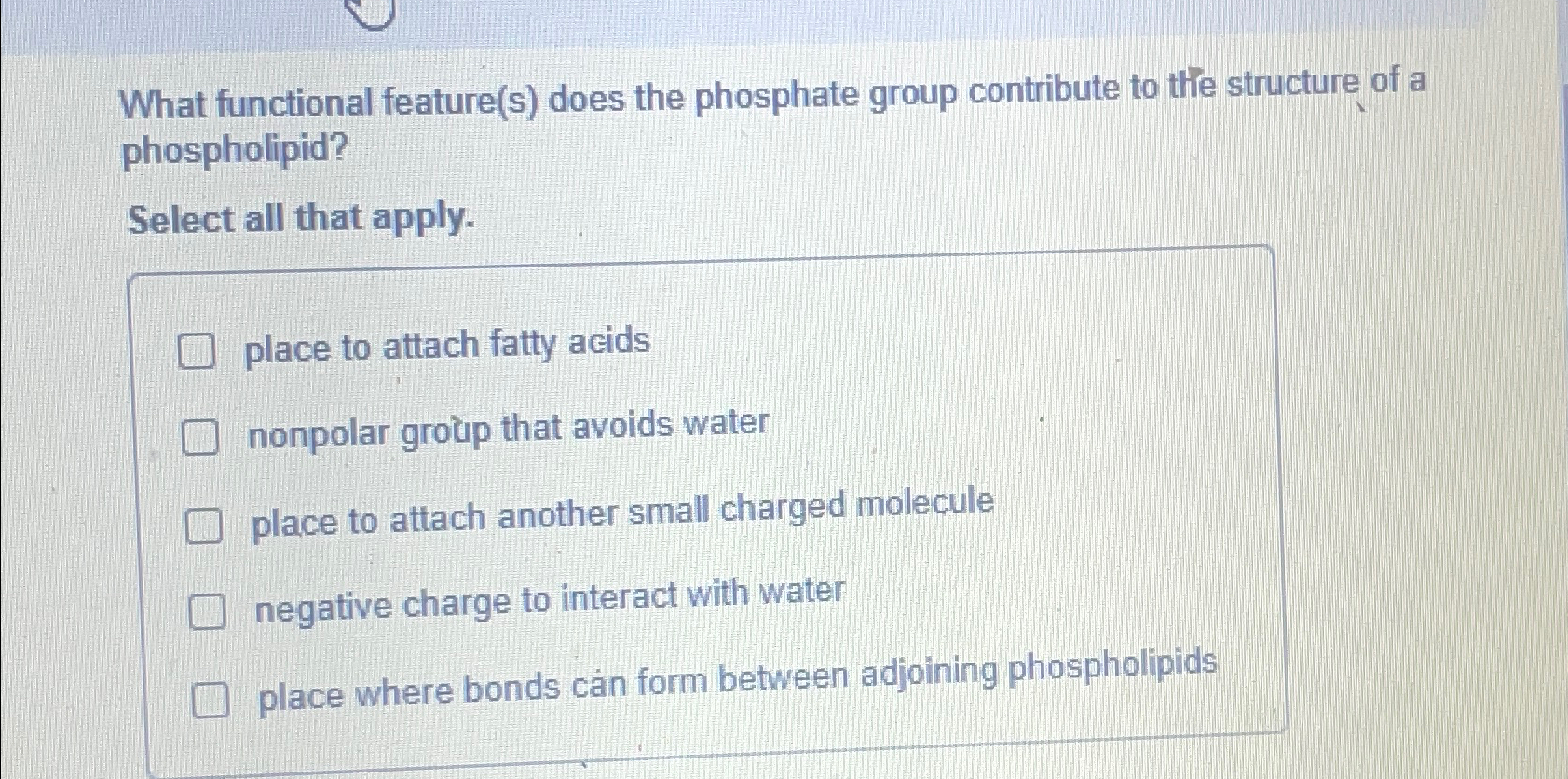 Solved What functional feature(s) ﻿does the phosphate group | Chegg.com