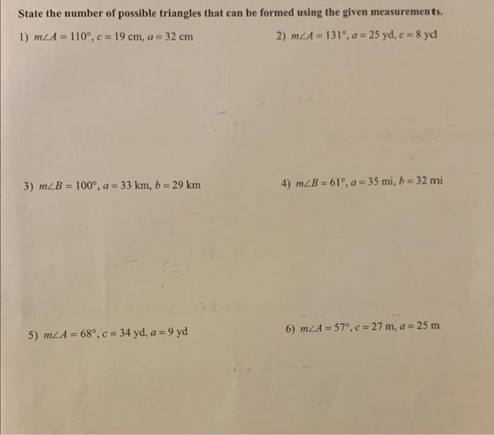Solved State the number of possible triangles that can be | Chegg.com