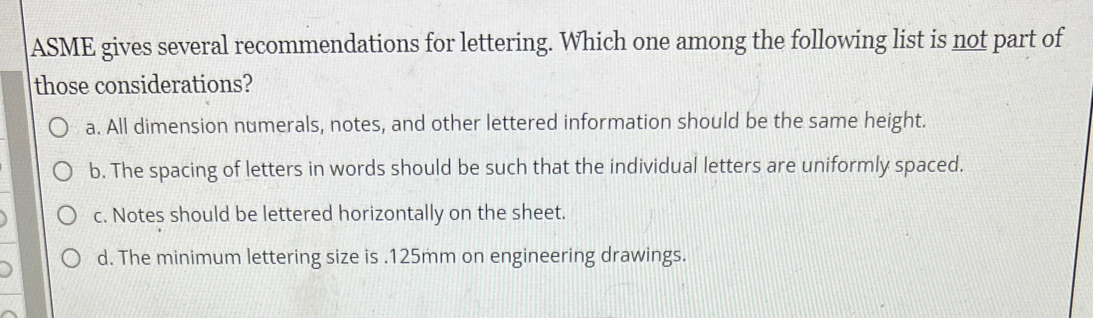 Solved ASME gives several recommendations for lettering. | Chegg.com