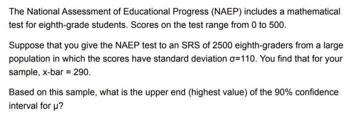 Solved The National Assessment of Educational Progress | Chegg.com