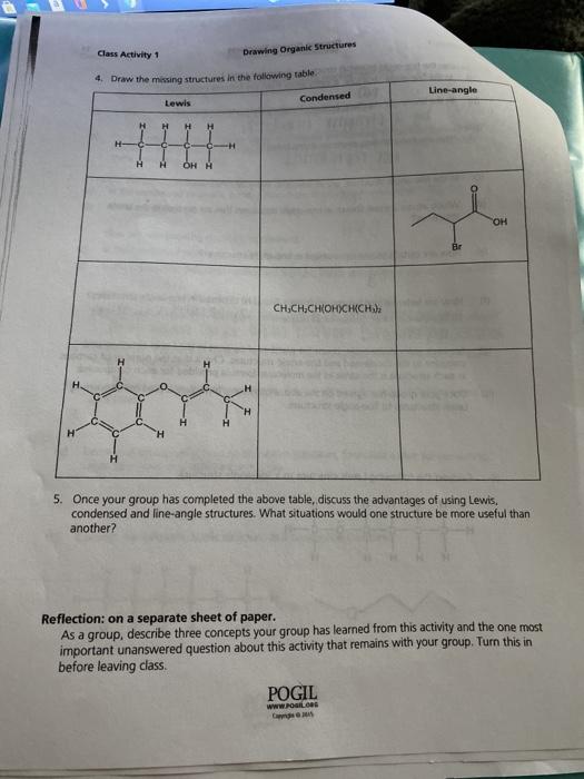 Solved Class Activity 1 Drawing Organic Structures 4. Draw | Chegg.com