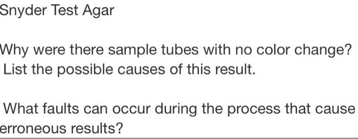 Solved Snyder Test Agar Why were there sample tubes with no | Chegg.com
