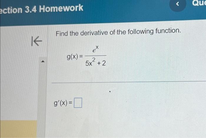 Solved Find the derivative of the following function. | Chegg.com