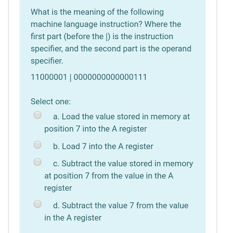 Solved What is the meaning of the following machine language | Chegg.com