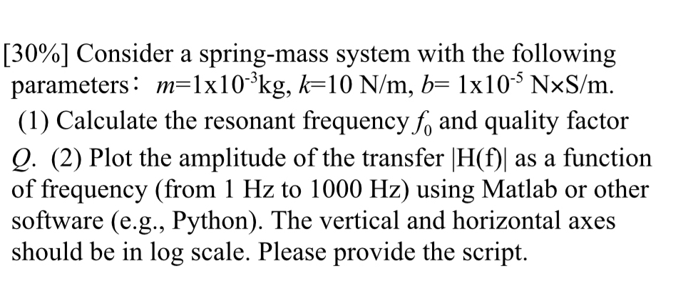Solved [30%] ﻿Consider a spring-mass system with the | Chegg.com
