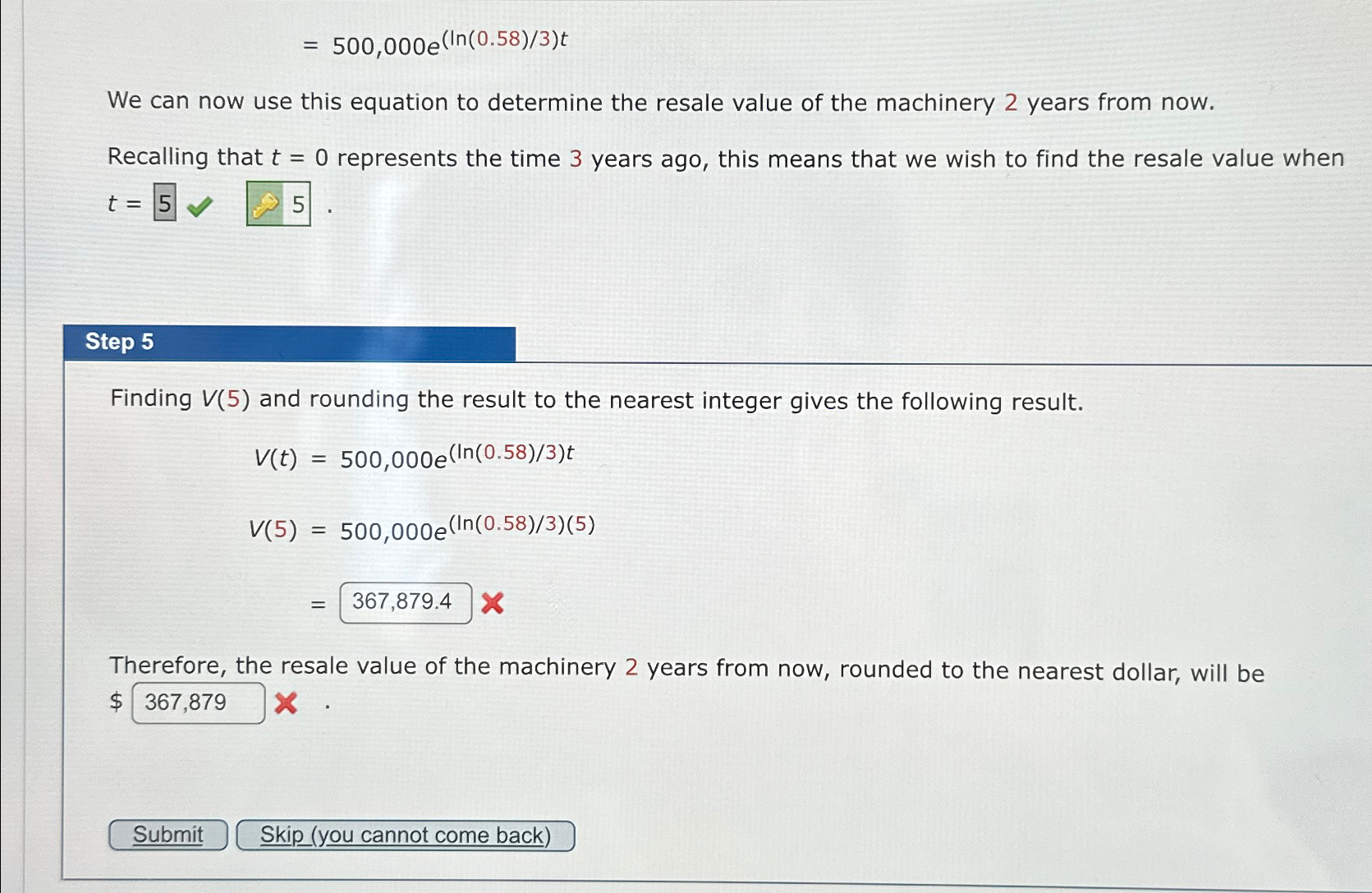 Solved =500,000e(ln0.583)tWe can now use this equation to | Chegg.com