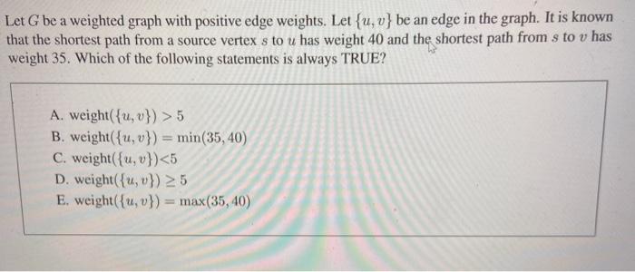Solved Let G be a weighted graph with positive edge weights. | Chegg.com